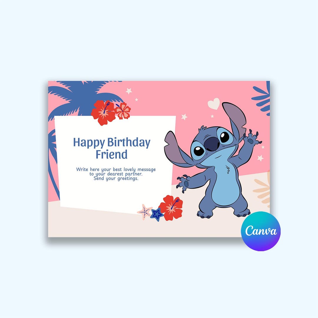 Stitch Lilo Birthday Card Template Digital Card Birthday Editable ...