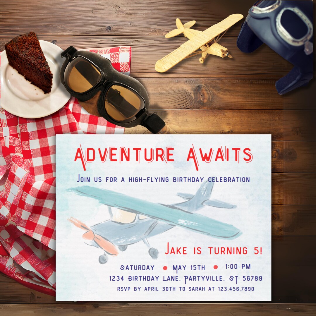 Editable Vintage Birthday Airplane Party Invitation - Etsy