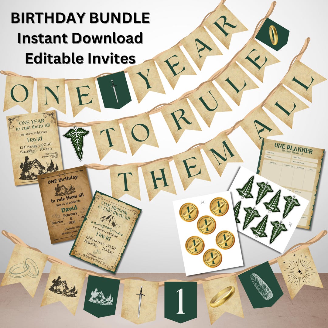 One Year to Rule Them All Birthday Party Bundle | Editable Invitations ...