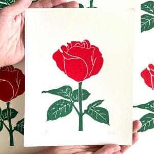 Rose Linocut Print – Hand-carved Floral Wall Art, Nature-inspired ...