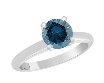 Blue Diamond Solitaire Engagement Ring 14k Rose Gold | Etsy