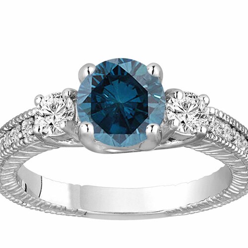 Vintage Blue & White Diamond Engagement Hand Engraved Antique - Etsy