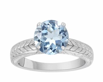 Antique Blue Aquamarine Engagement Solitaire Vintage-style - Etsy