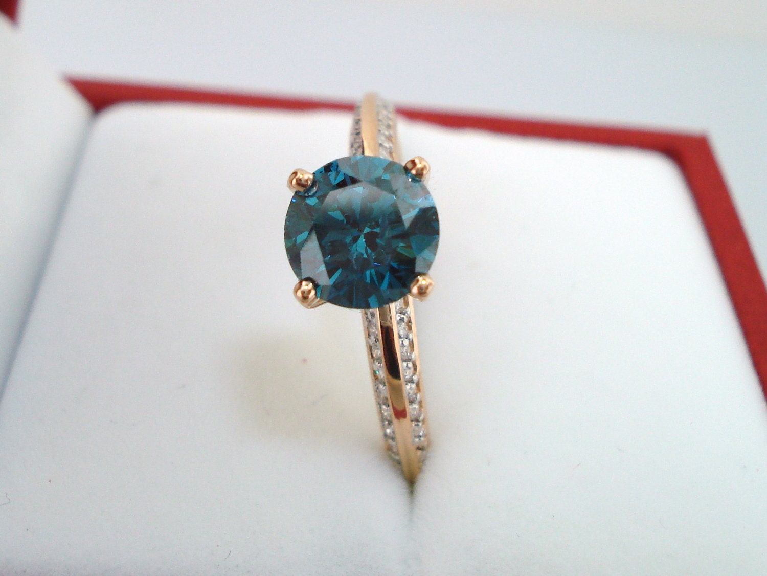 Fancy Blue Diamond Engagement Ring 14K Rose Gold 1.27 Carat Certified ...