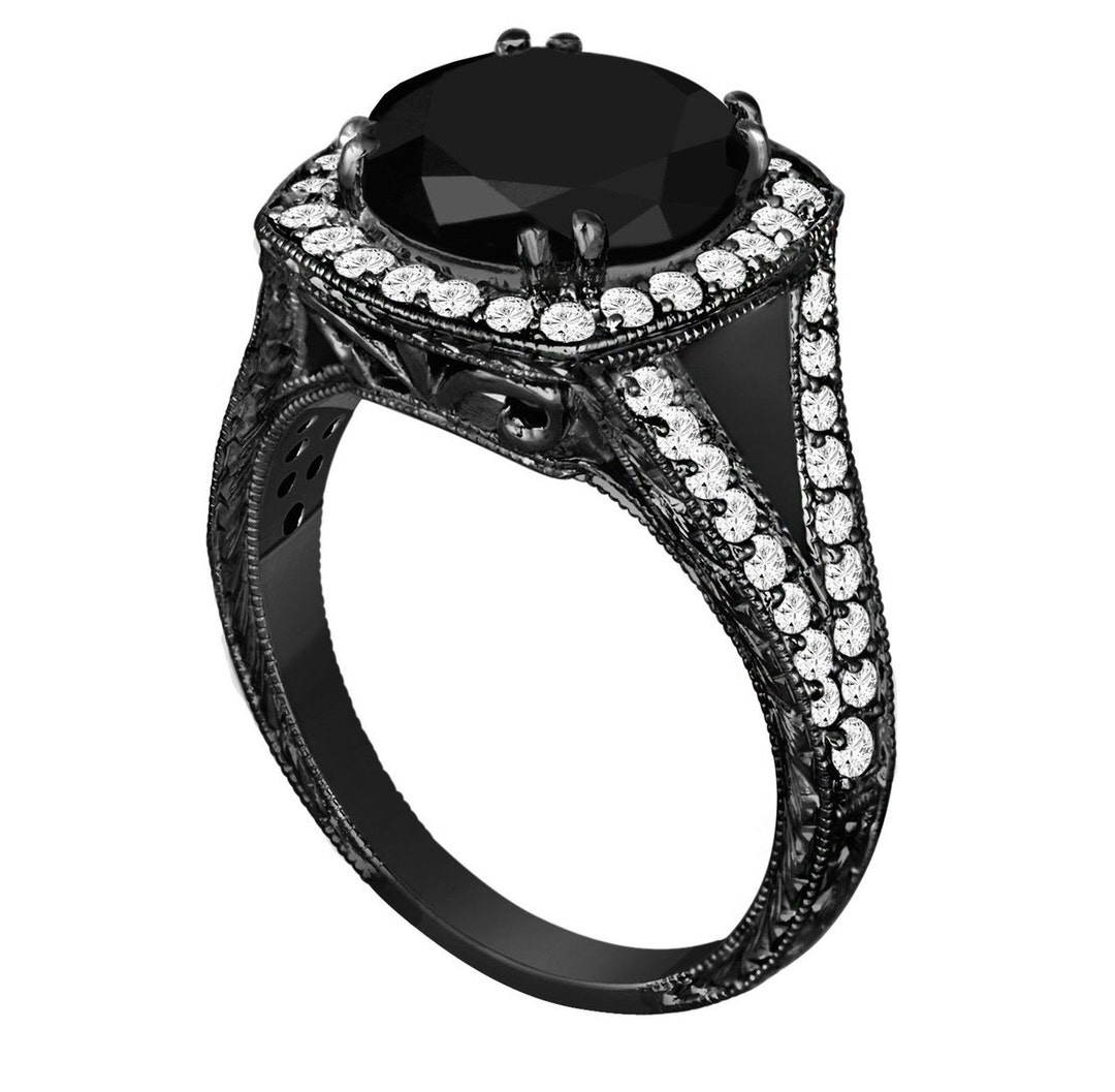 Black Diamond Cocktail Ring Vintage Style 14k Black Gold 4.02 Carat ...