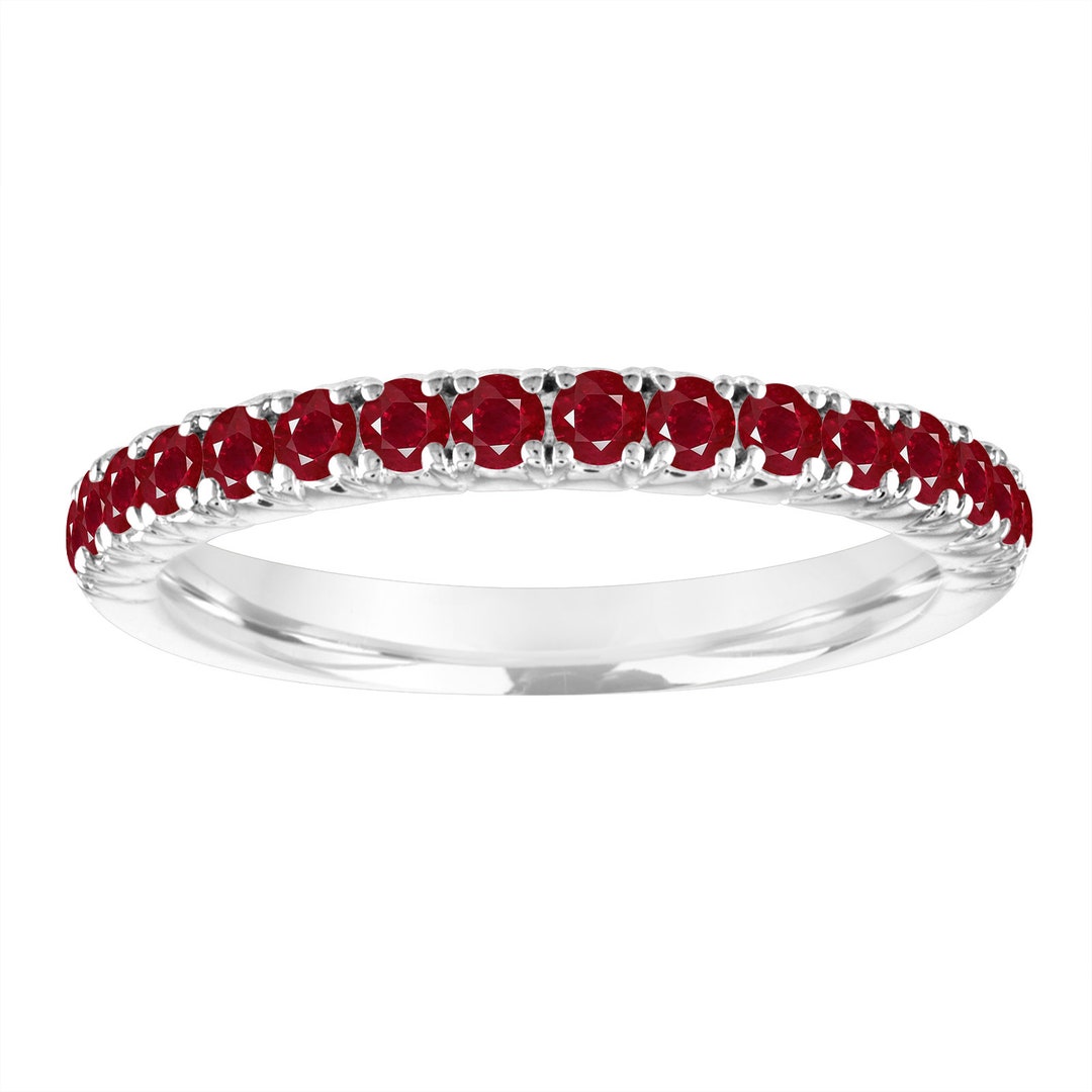 Ruby Wedding Band, Red Ruby Anniversary Ring, 14K White Gold, Rose Gold ...