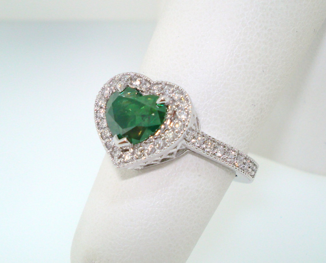Heart Shaped Green Diamond Engagement Ring 1.80 Carat 14K - Etsy