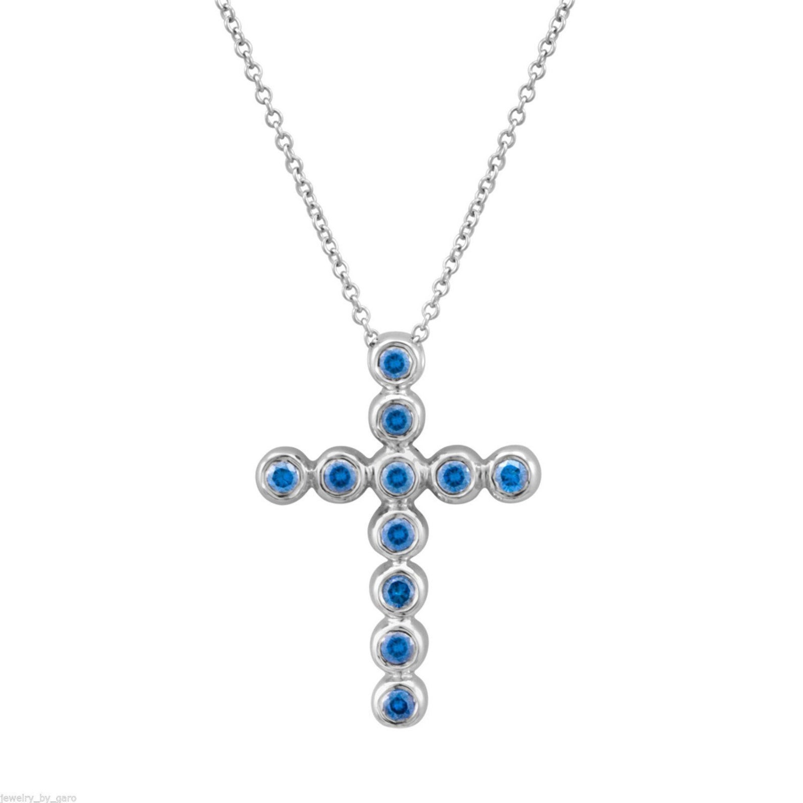 Blue Diamond Cross Pendant Necklace 14K White Gold 0.38 Carat | Etsy