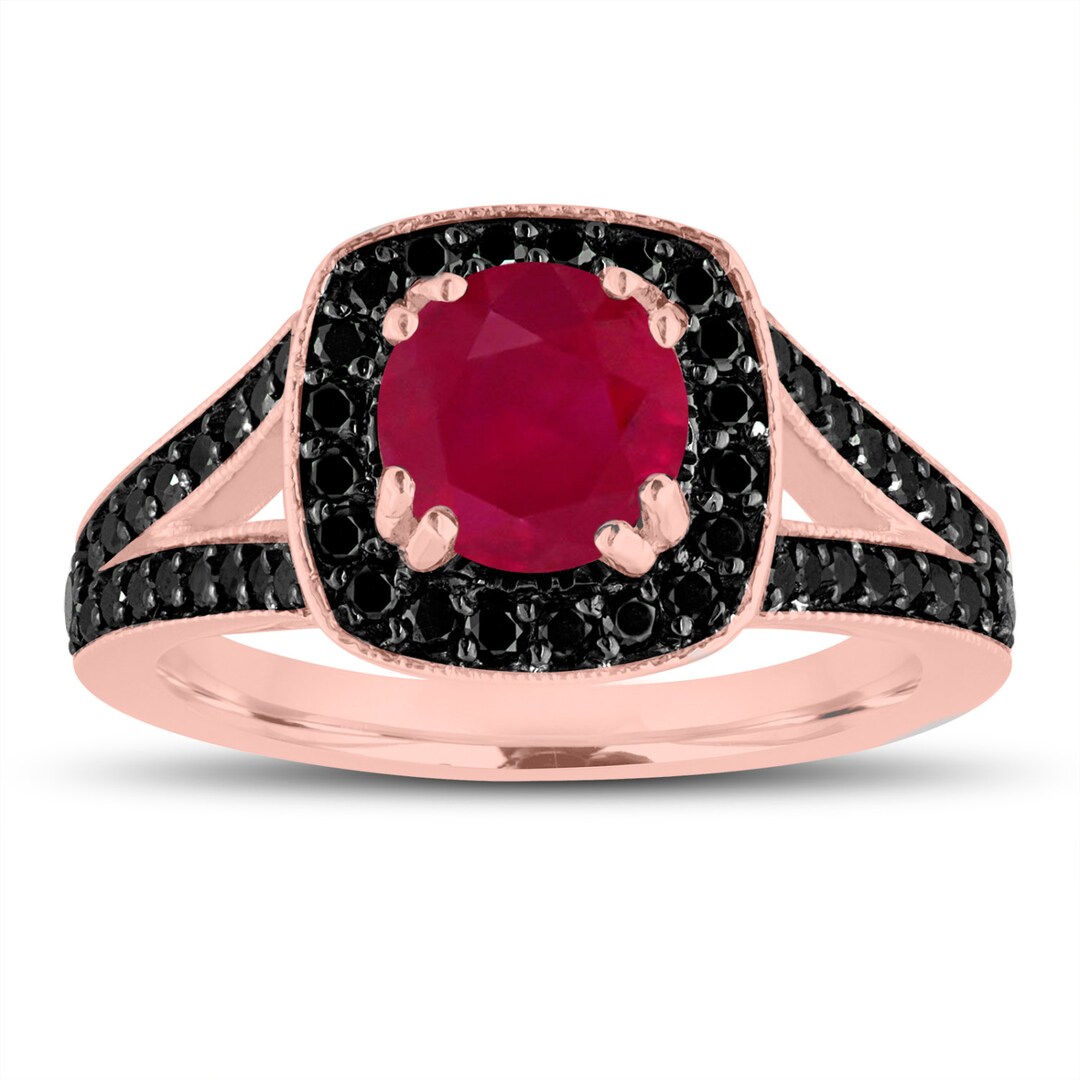Ruby Engagement Ring 14K Rose Gold 1.57 Carat Halo Pave Handmade ...