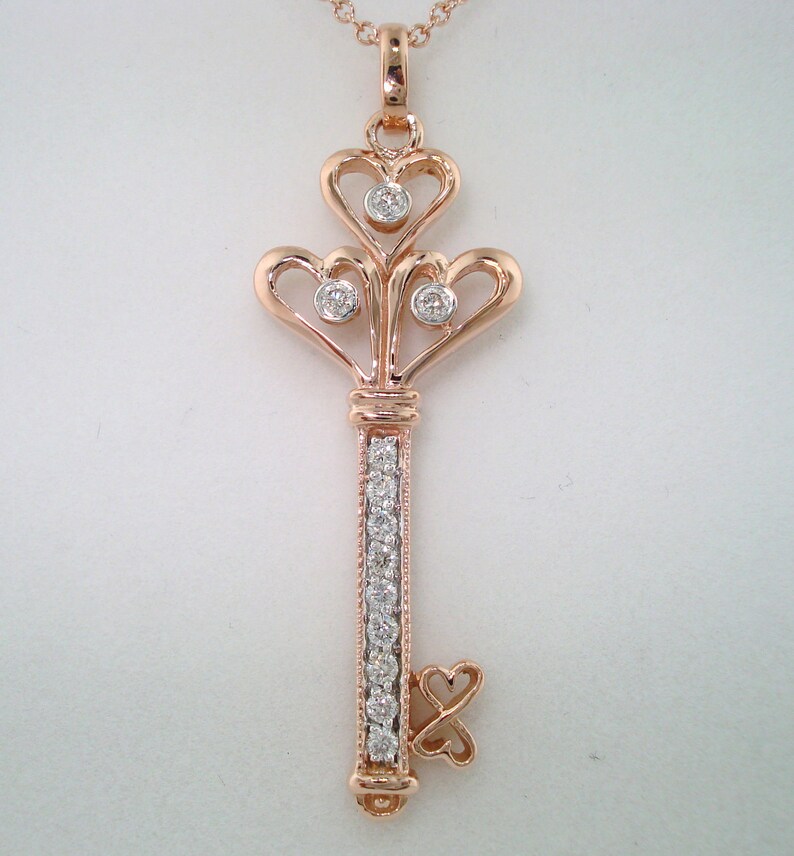 Diamond Key Pendant Heart Key Love Necklace 14K Rose Gold | Etsy