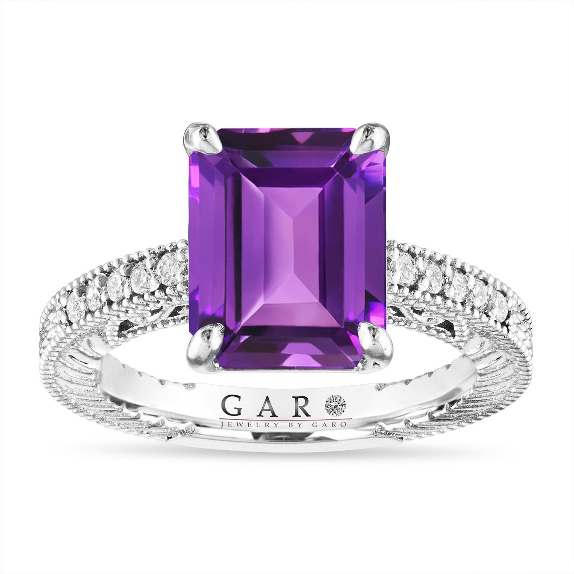 Emerald Cut Amethyst Engagement Ring 3.12 Carat 14k White - Etsy