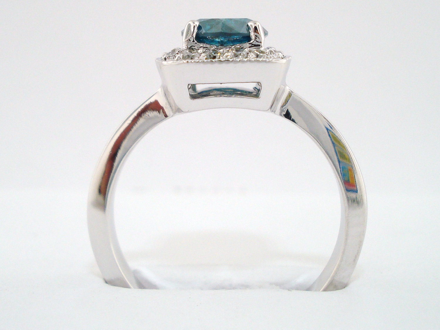 Blue & White Diamonds Engagement Ring 18K White Gold 1.23 | Etsy