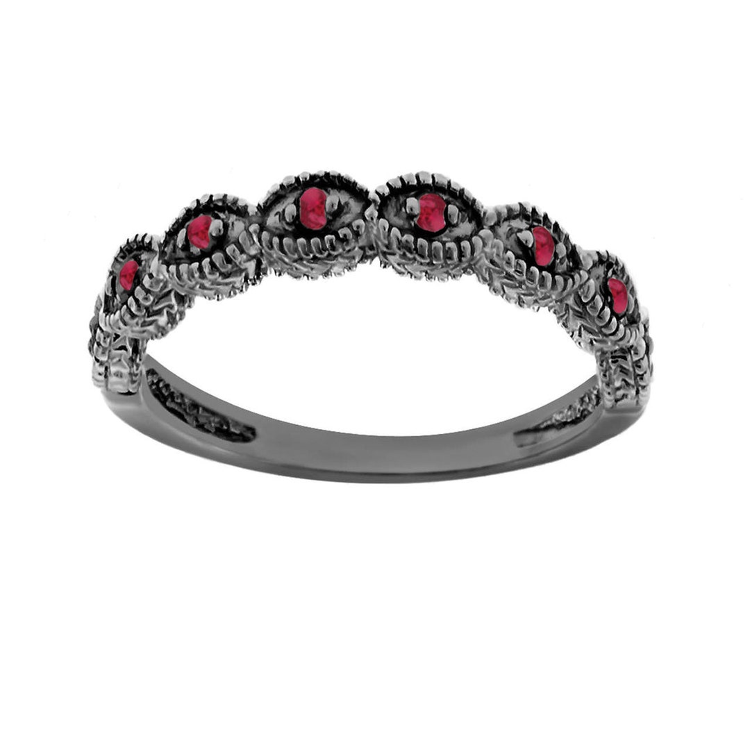 Red Ruby Wedding Band, Wedding Ring 14K Black Gold Vintage Antique ...