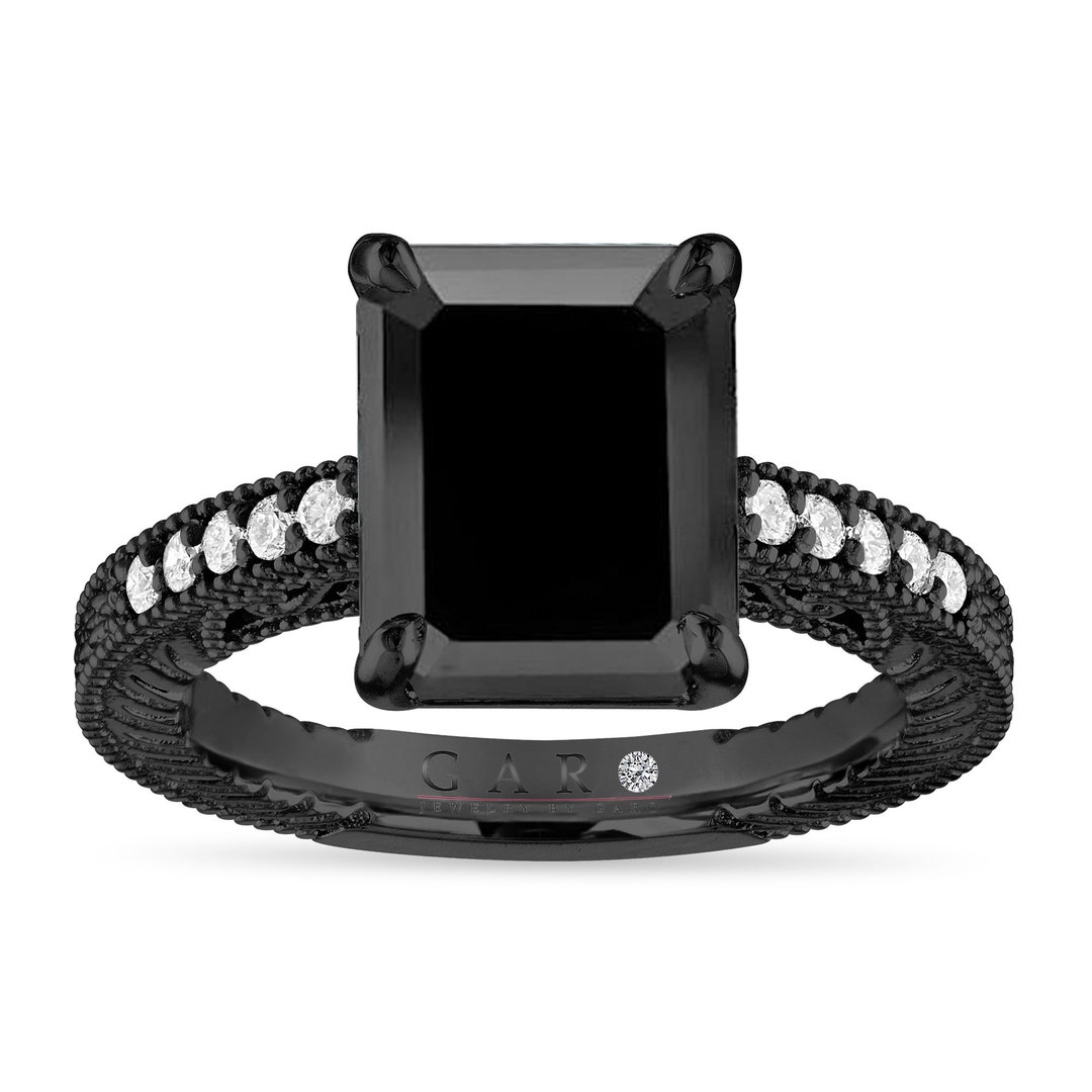 Emerald Cut Black Diamond Engagement Ring Black Gold, 3.92 Carat ...