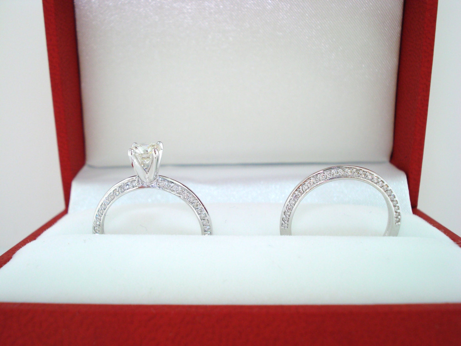 Diamond Engagement Ring Set, 1.04 Carat, 14K White Gold, Micro Pave - Etsy