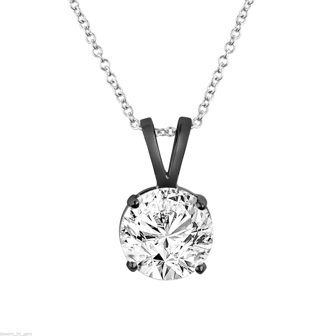 Natural Diamond Solitaire Pendant Necklace 1.01 Carat Vintage Style 14K ...