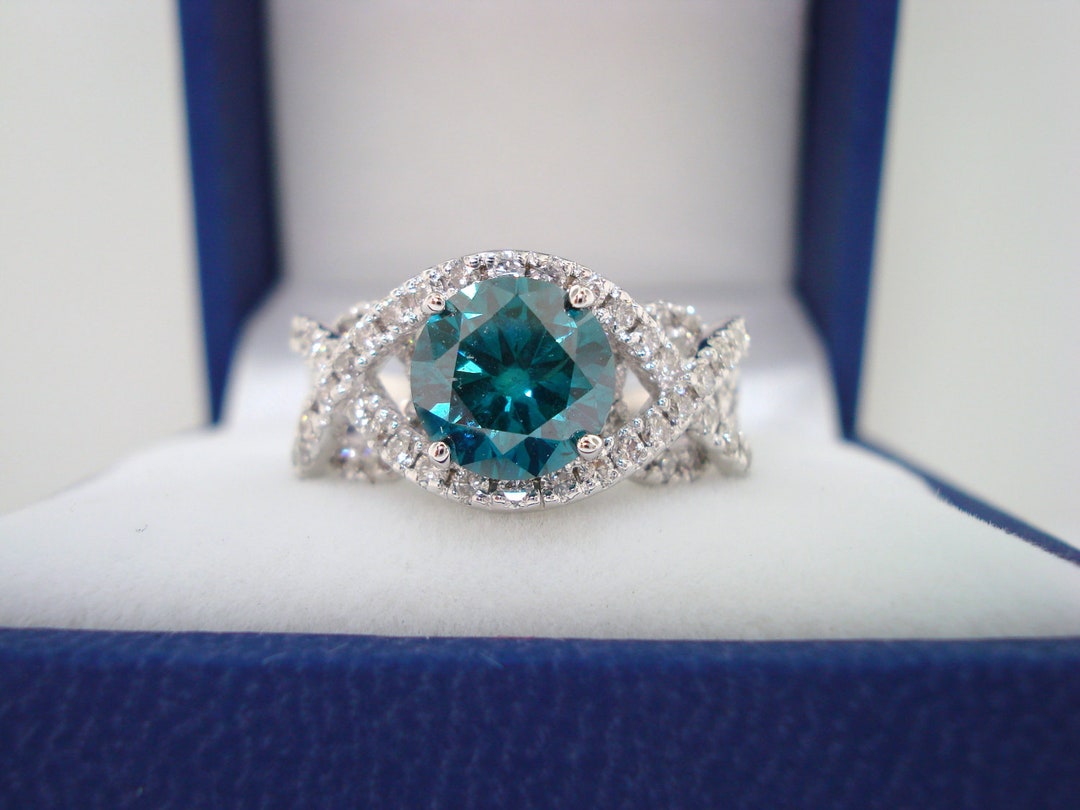 Unique Fancy Blue Diamond Engagement Ring 14k White Gold 2.17 Carat ...
