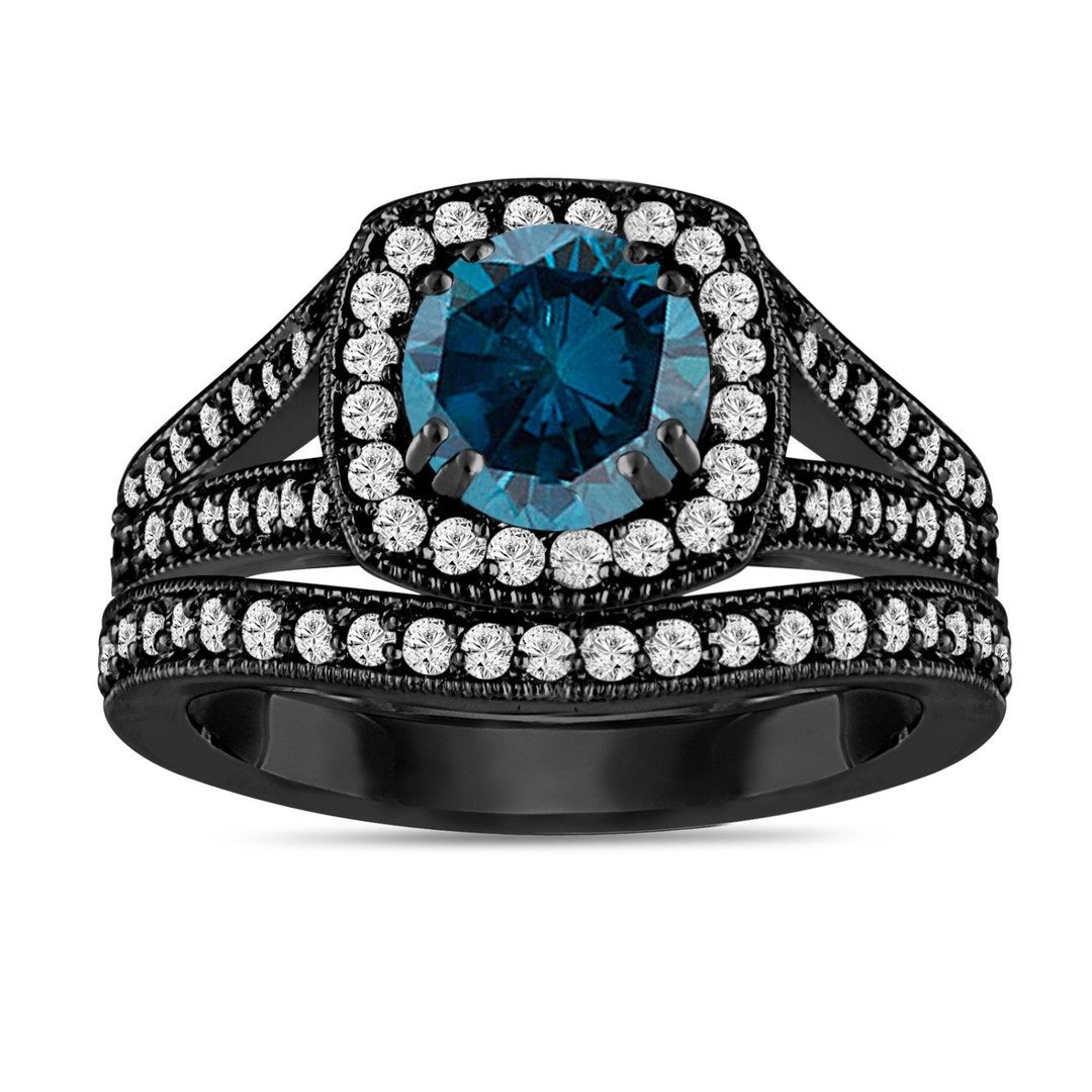 Blue Diamond Engagement Ring & Wedding Band Sets 1.78 Carat - Etsy