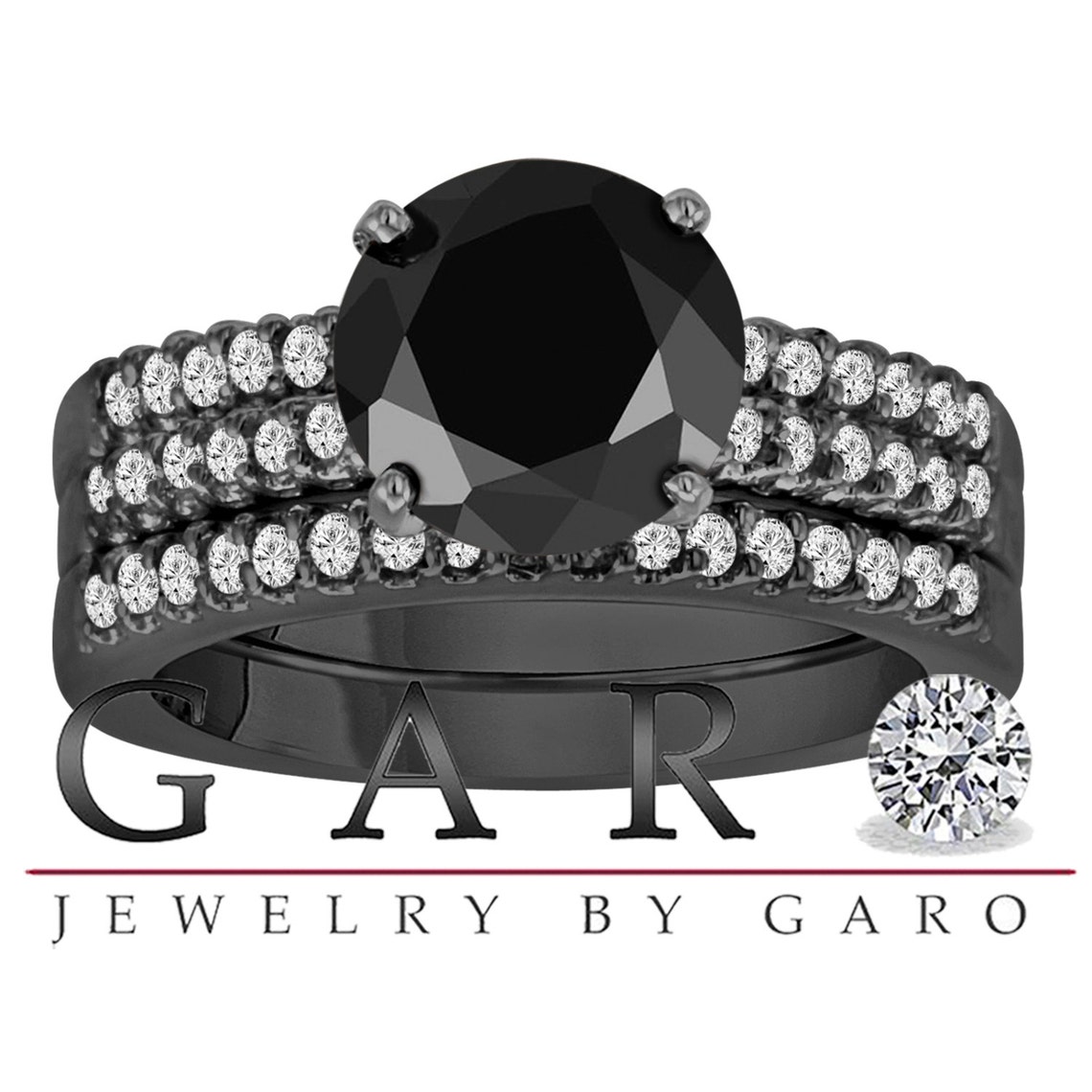Fancy Black Diamond Engagement Ring Set Diamond Wedding Sets | Etsy