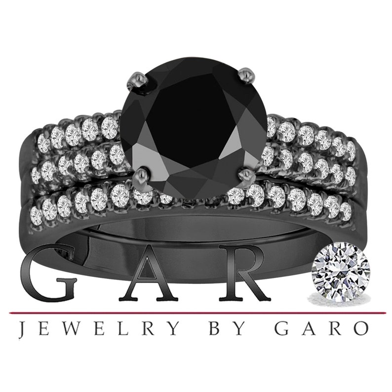Fancy Black Diamond Engagement Ring Set Diamond Wedding Sets - Etsy