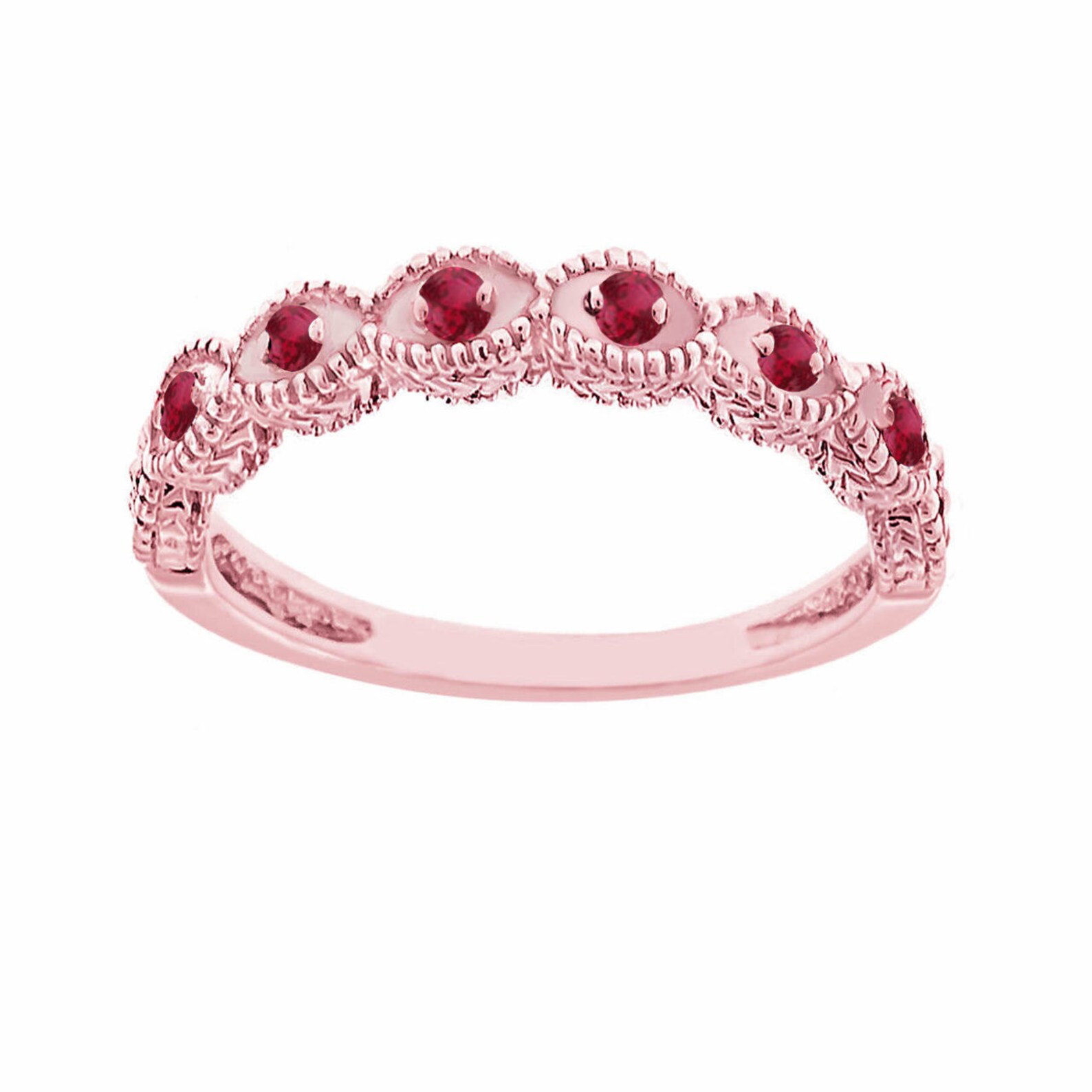 Red Rubies Wedding Band Wedding Ring 14K Rose Gold Vintage | Etsy