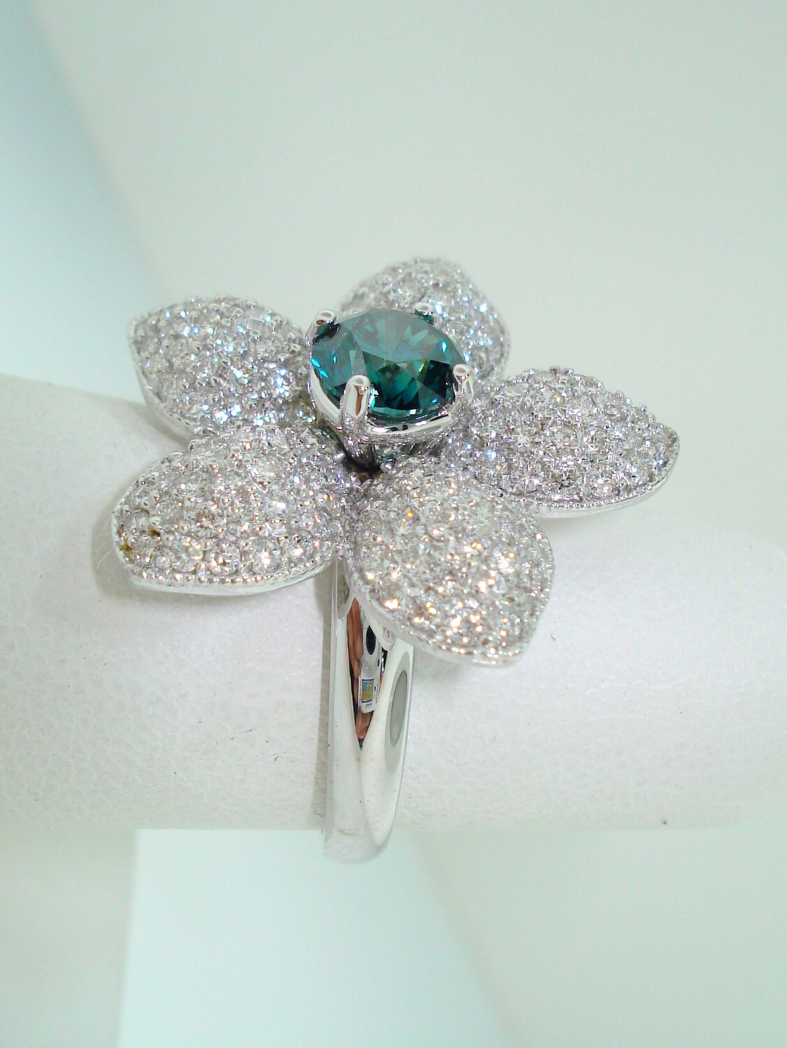 Blue Diamond Flower Engagement Ring Wedding Ring 2.66 Carat | Etsy