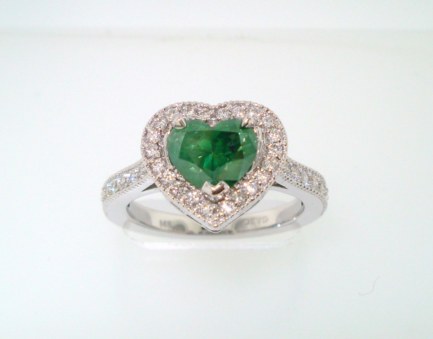 Heart Shaped Green Diamond Engagement Ring 1.80 Carat 14K | Etsy