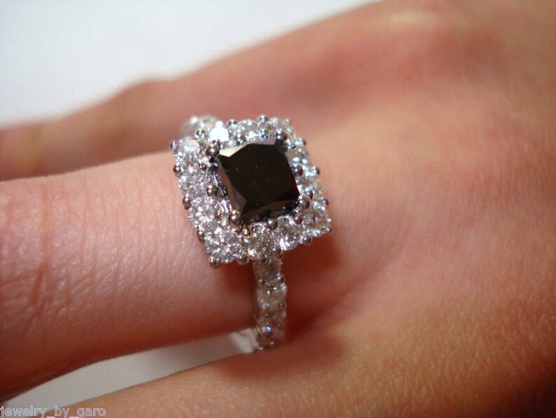 Princess Cut Black Diamond Engagement Ring 2.26 Carat 14K | Etsy