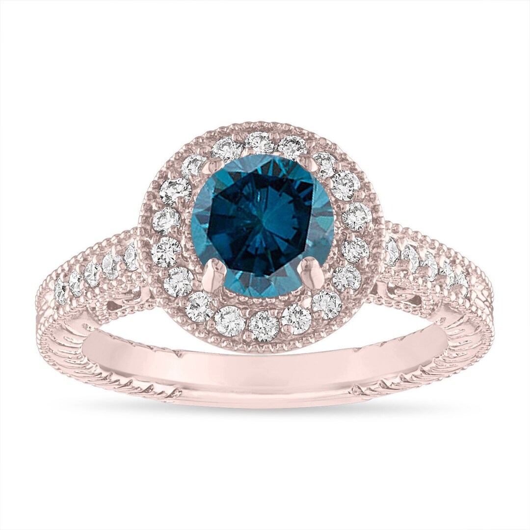 Blue Diamond Engagement Ring Rose Gold, Fancy Blue Diamond Vintage ...