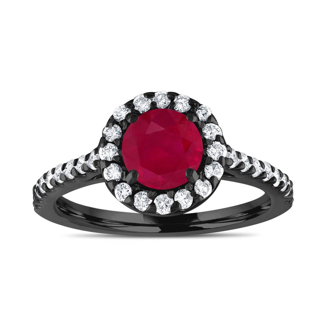 Vintage Ruby Engagement Ring, With Diamonds Bridal Ring, Red Ruby ...