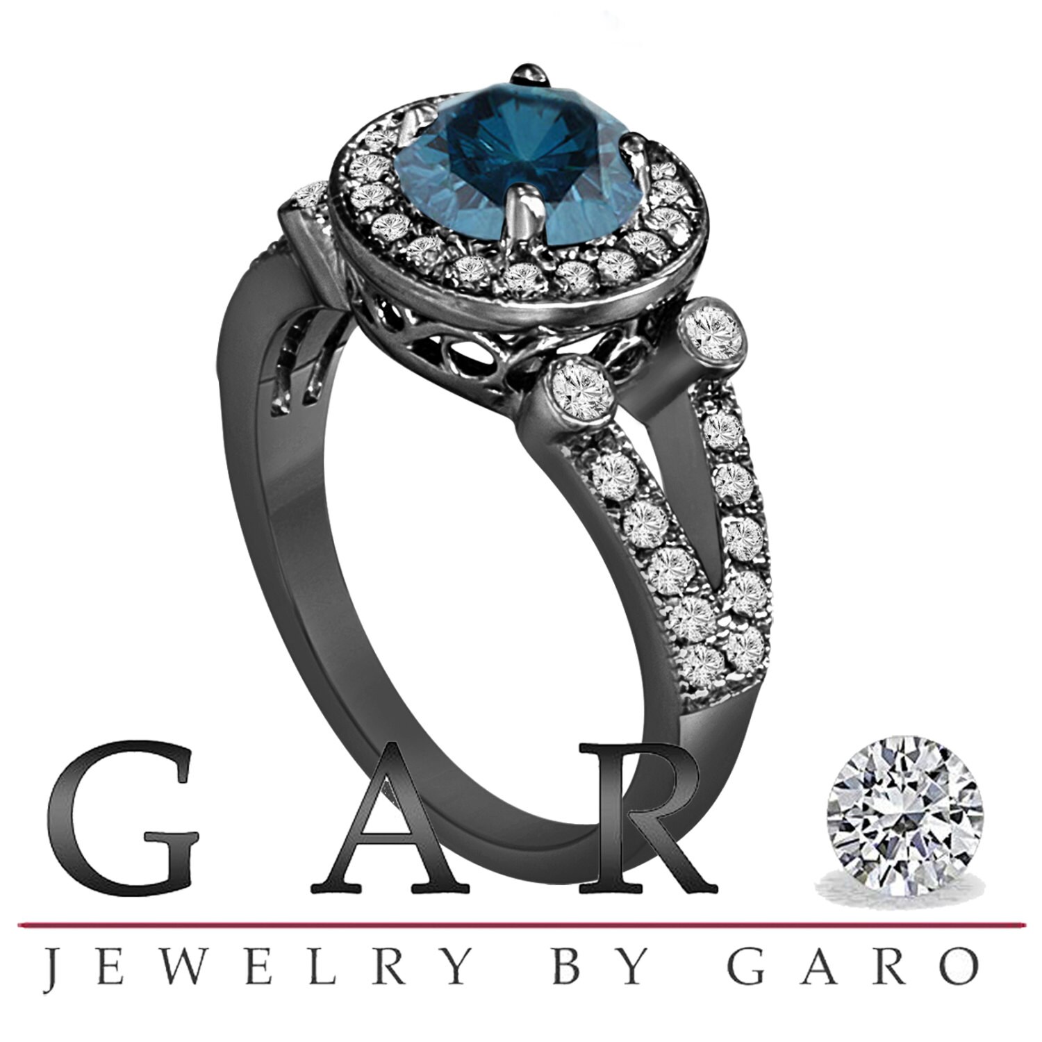 Vintage Blue Diamond Engagement Ring Fancy Blue & White | Etsy