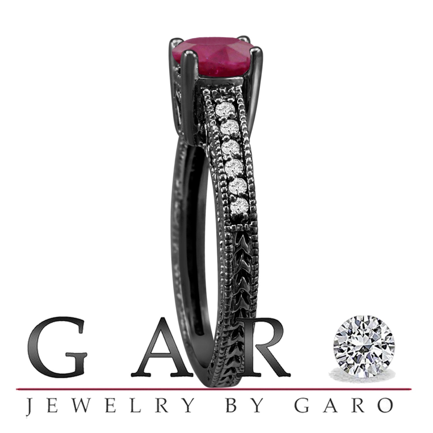 0.87 Carat Ruby Engagement Ring Set Ruby Wedding Sets | Etsy