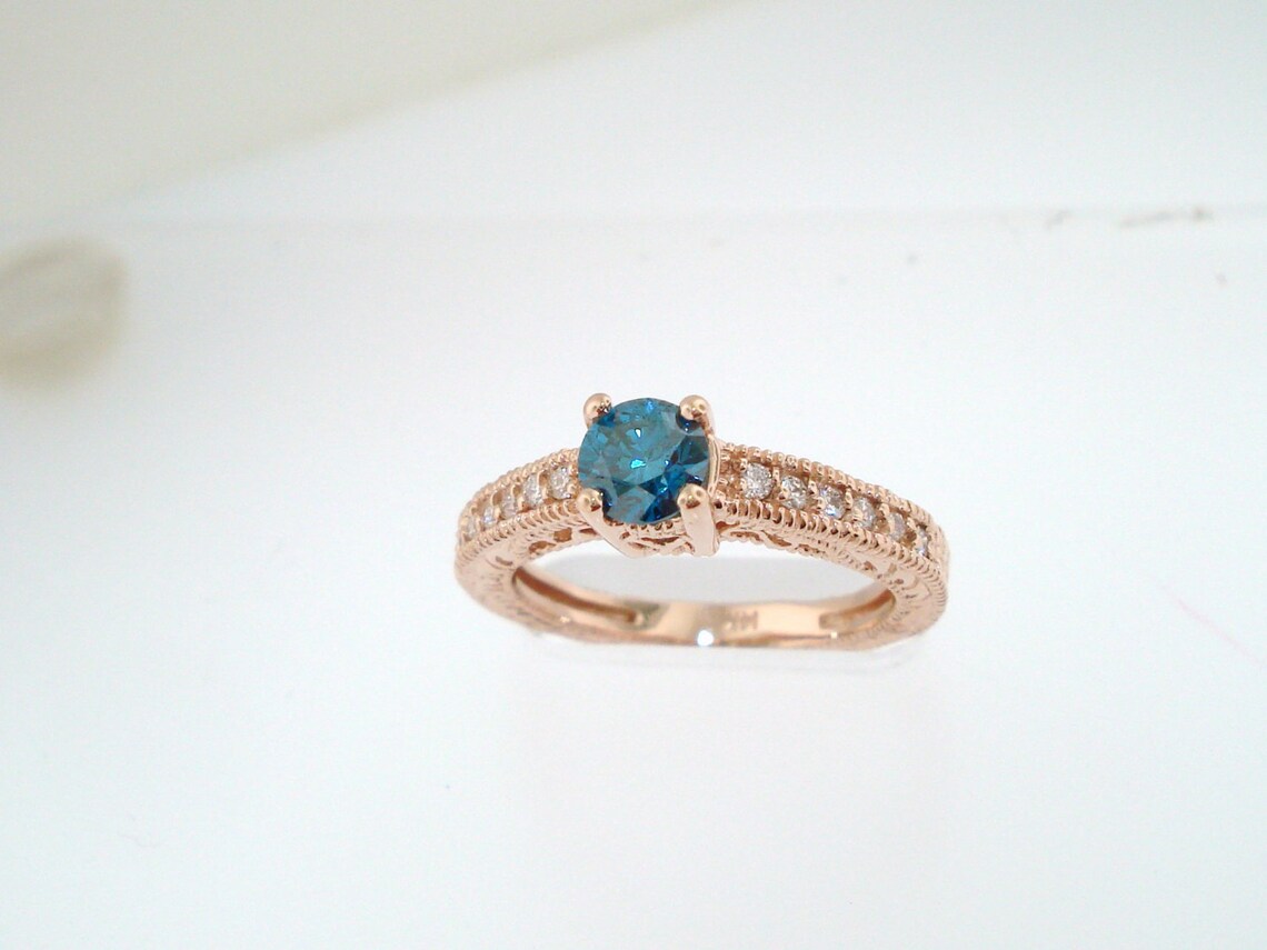 Fancy Blue Diamond Engagement Ring 14K Rose Gold 0.66 Carat | Etsy