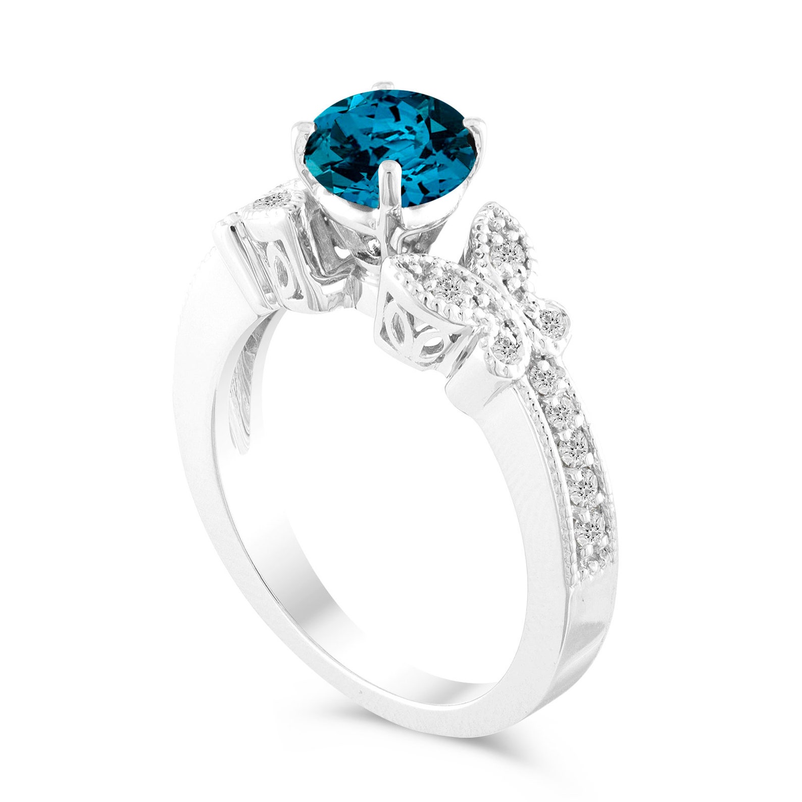 London Blue Topaz Butterfly Engagement Ring Diamonds Wedding | Etsy