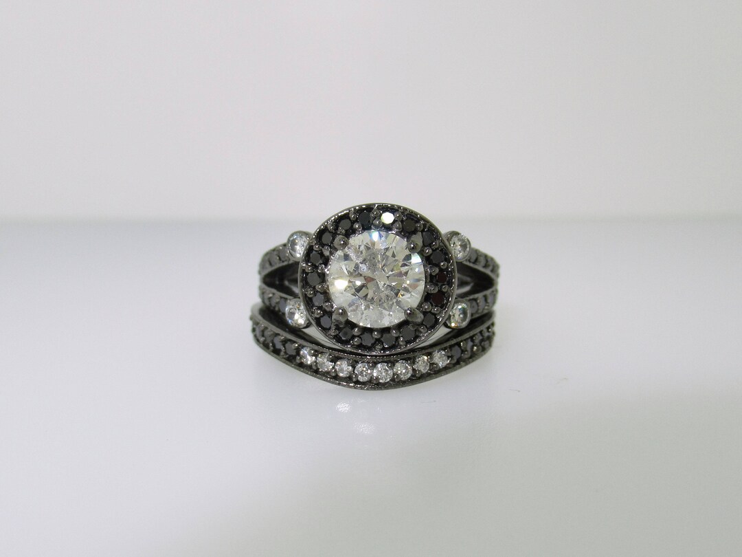 Diamond Engagement Ring Set, Vintage Bridal Ring Set, Fancy Halo ...