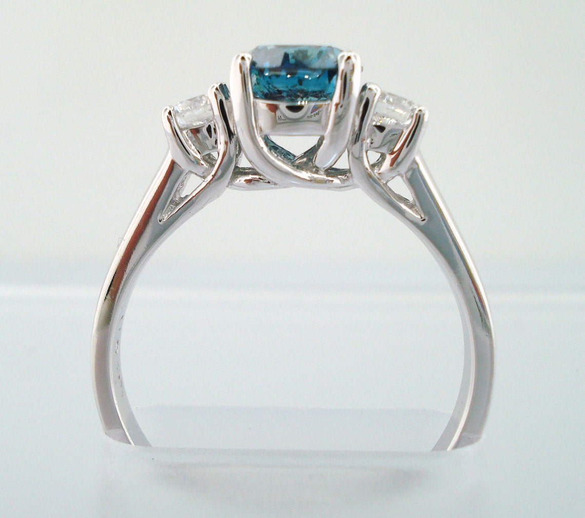 Blue Diamond Three Stone Engagement Ring 1.18 Carat Certified | Etsy