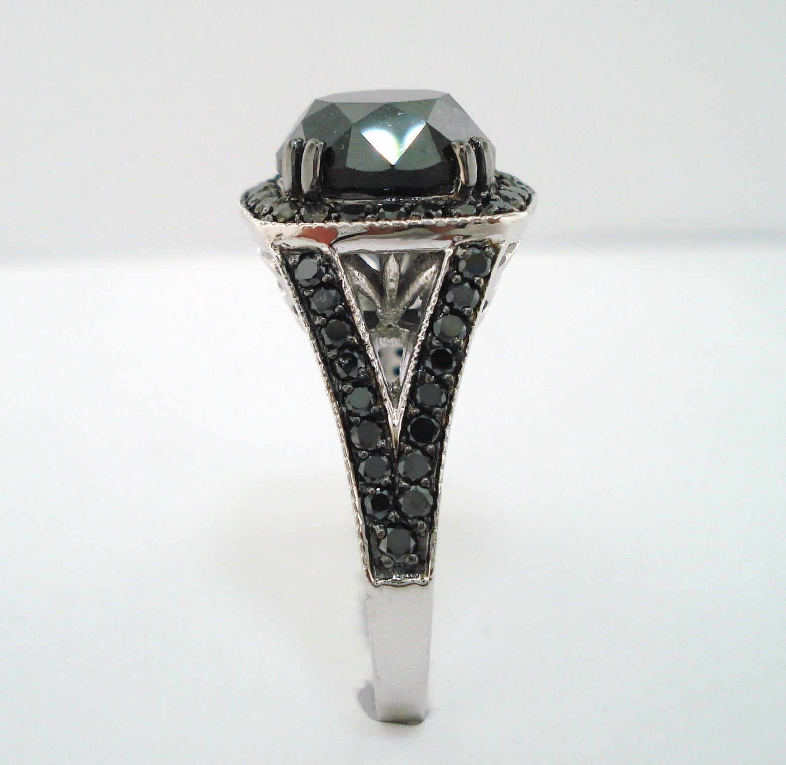 Platinum Fancy Black Diamond Engagement Ring 4.30 Carat Vintage Style ...