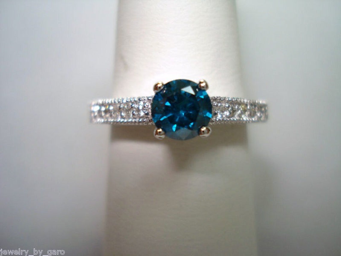 Fancy Blue Diamond Engagement Ring Bridal Ring 14K White - Etsy