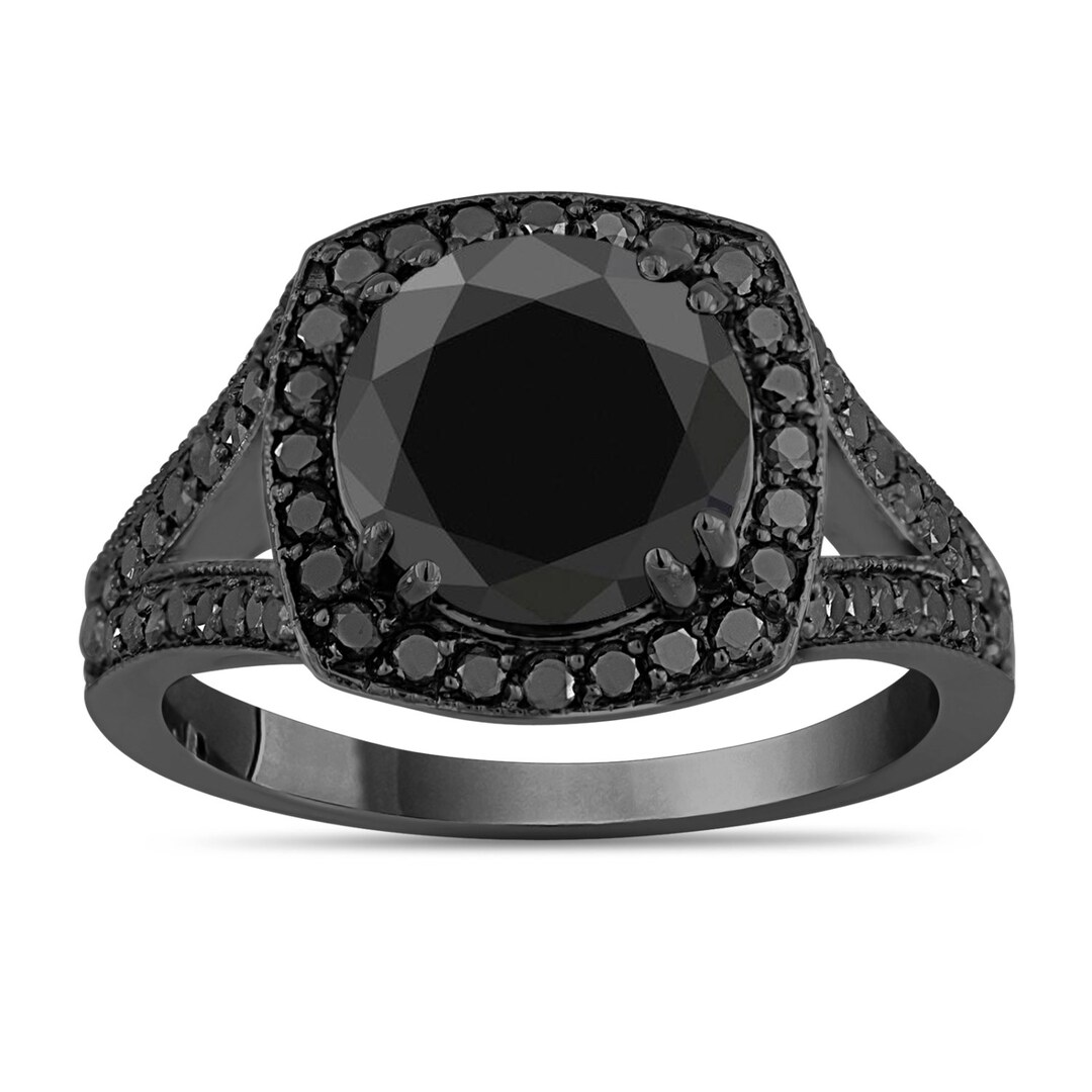 Fancy Black Diamond Engagement Ring Vintage Style 14K Black Gold 3.95 ...