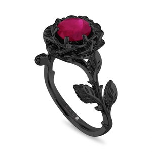 Ruby Floral Engagement Ring, Rose Flower Ruby Ring, Unique Leaf 1.20 ...