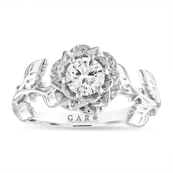 Floral Diamond Engagement Ring Rose Flower Anniversary Ring | Etsy