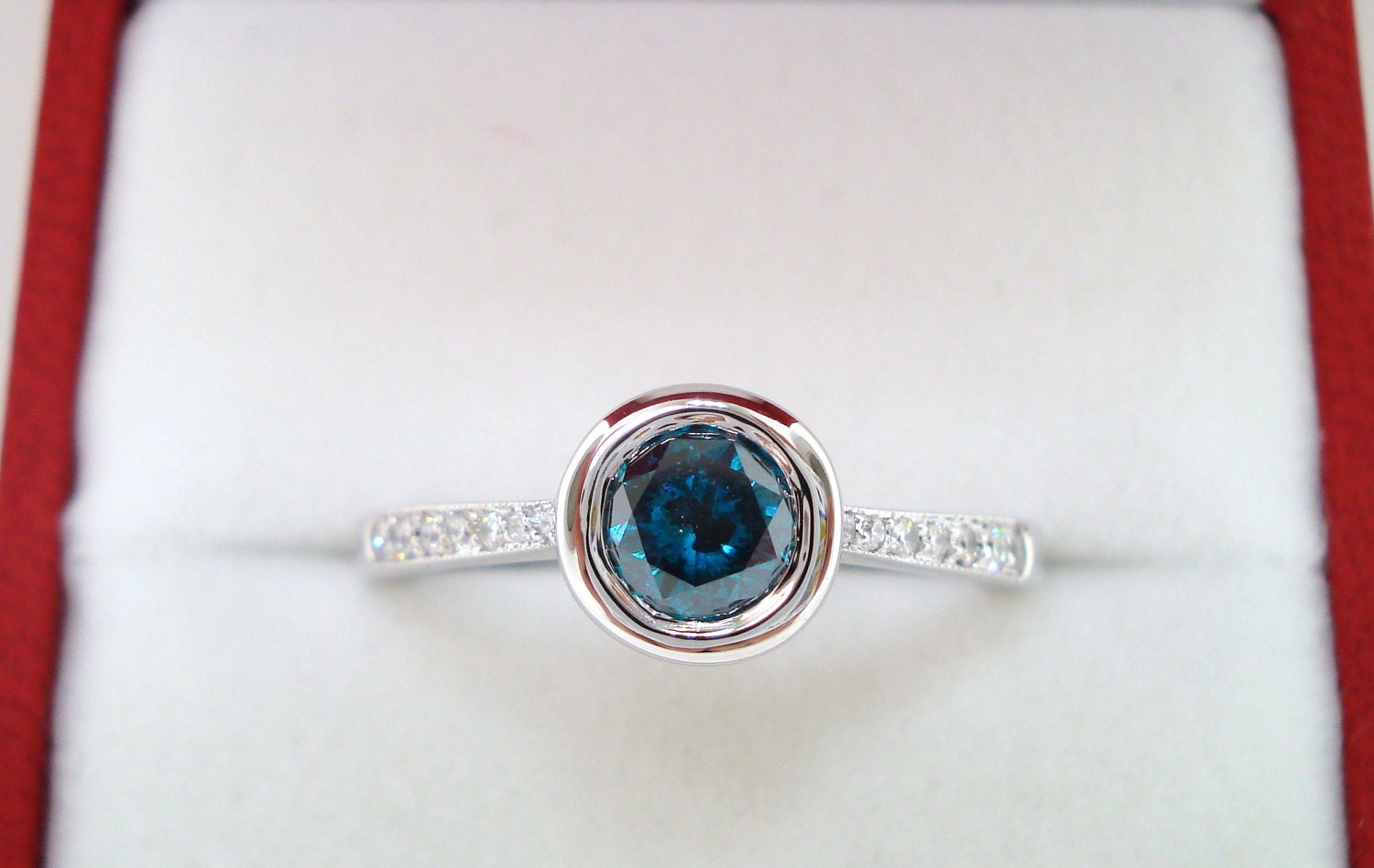 Blue & White Diamond Engagement Ring 14K White Gold 0.65 Carat - Etsy