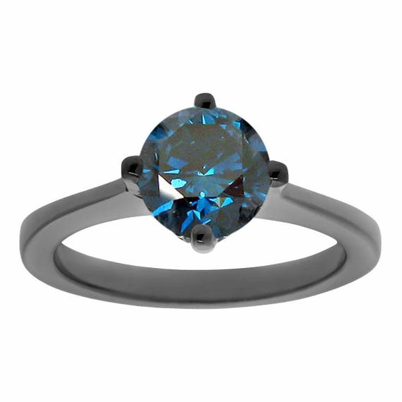 Blue Diamond Engagement Ring Vintage Solitaire Engagement | Etsy