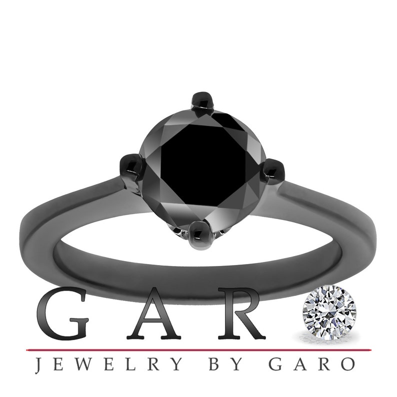 Unique Black Diamond Solitaire Engagement Ring Wedding Ring - Etsy