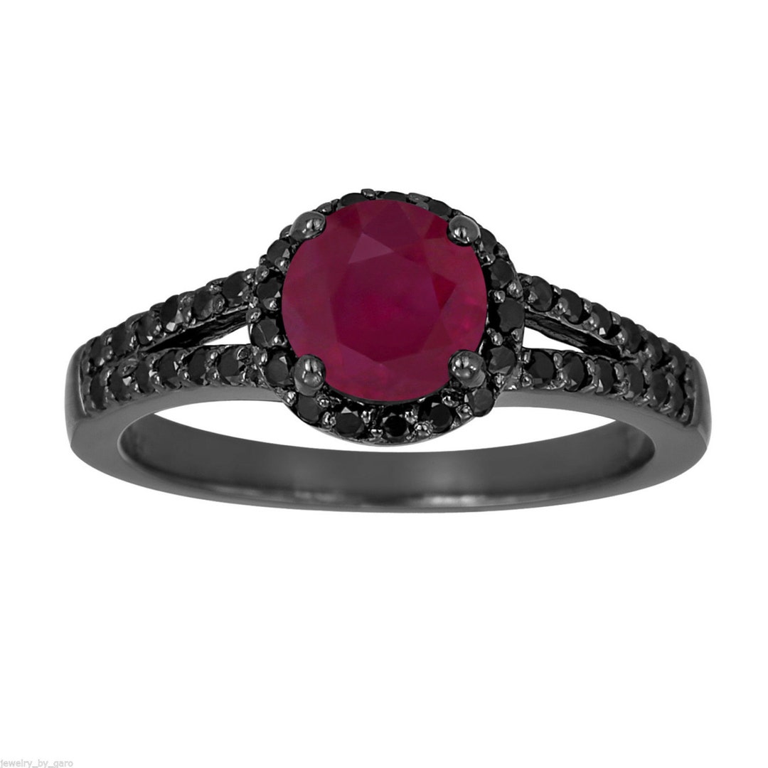 Ruby & Black Diamond Engagement Ring Vintage Style 14k Black Gold 1.43 ...