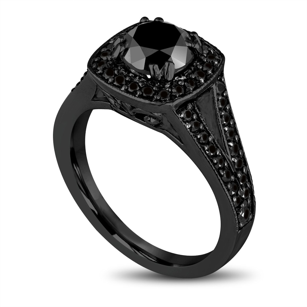 Black Diamonds Cocktail Ring 14K Black Gold Vintage Style 1.60 Carat ...