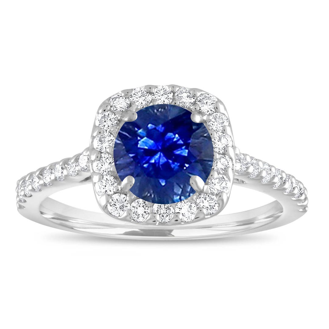 Sapphire Engagement Ring White Gold Blue Sapphire & Diamonds - Etsy