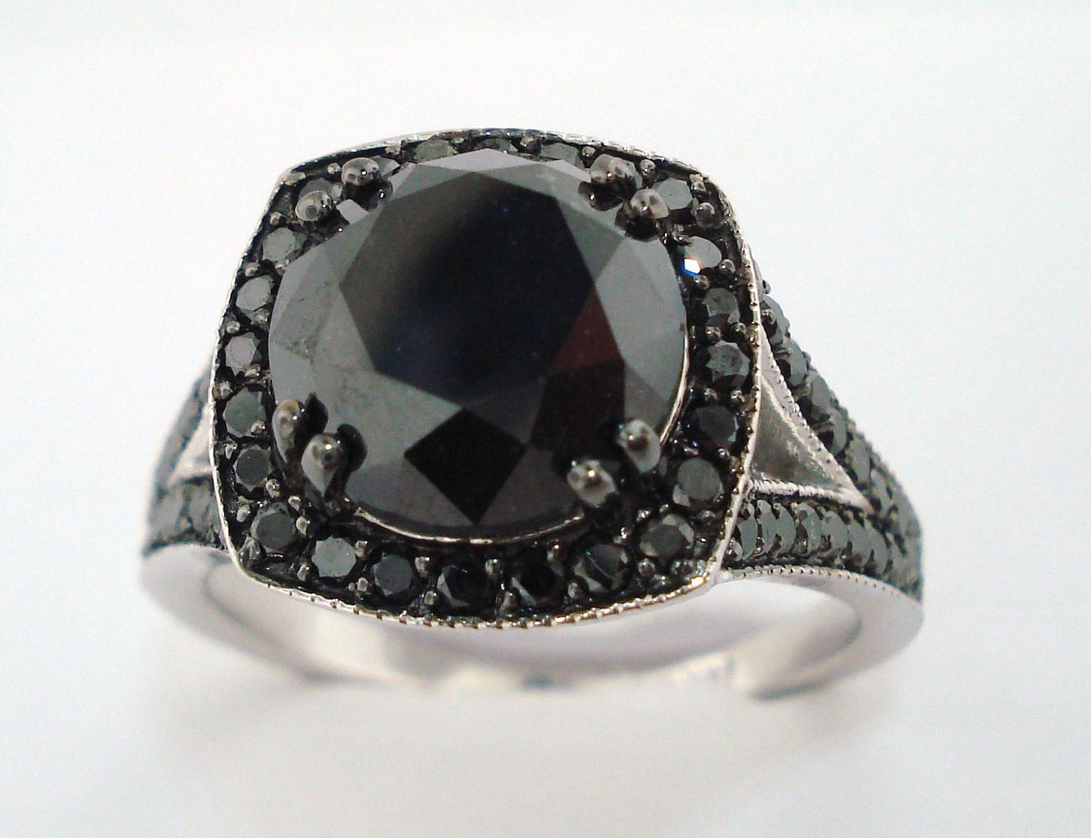 Platinum Fancy Black Diamond Engagement Ring 4.30 Carat Vintage Style ...
