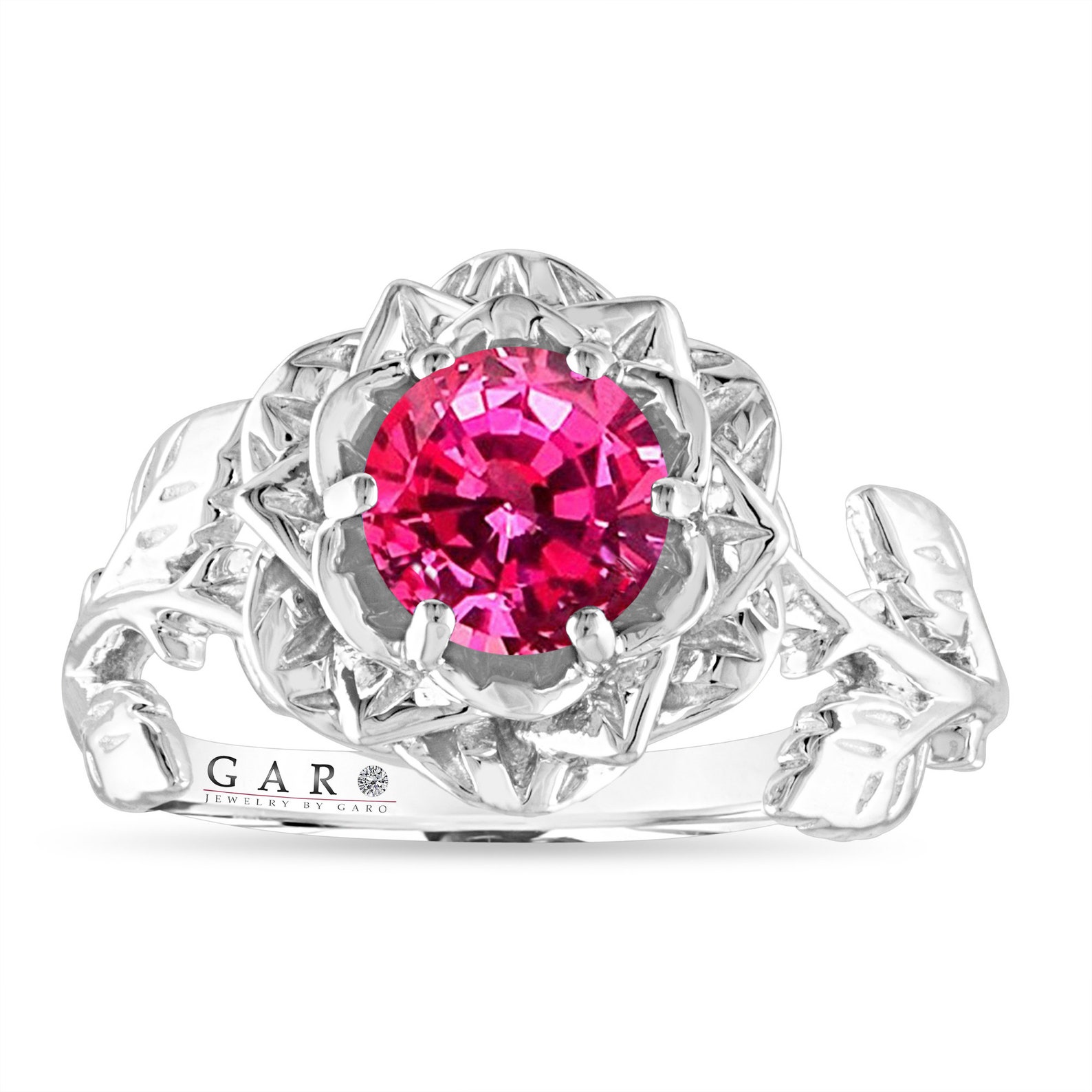 Pink Sapphire Flower Engagement Ring Rose Floral Ring Unique - Etsy