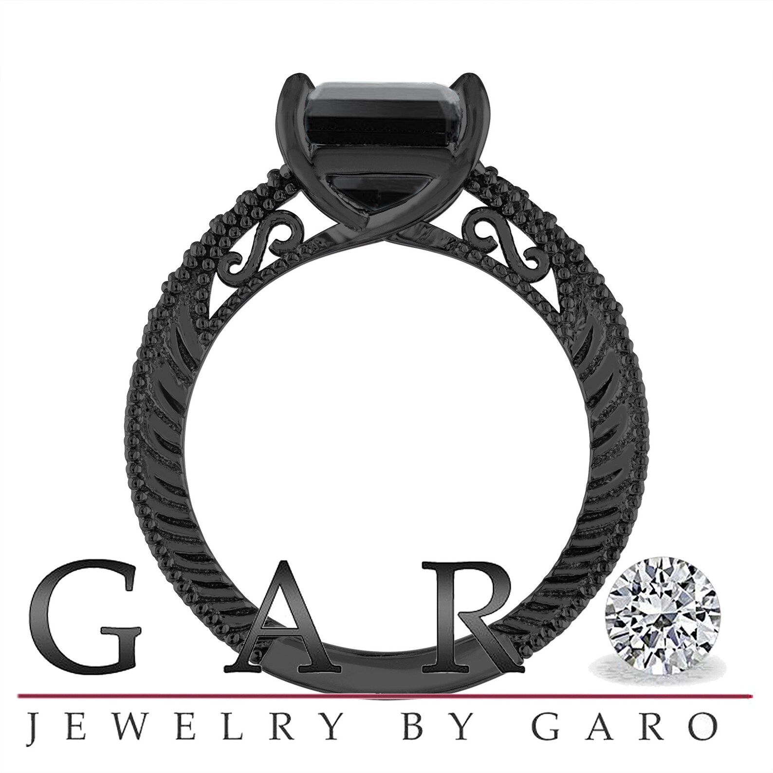 Emerald Cut Black Diamond Engagement Ring Black Gold 3.92 - Etsy